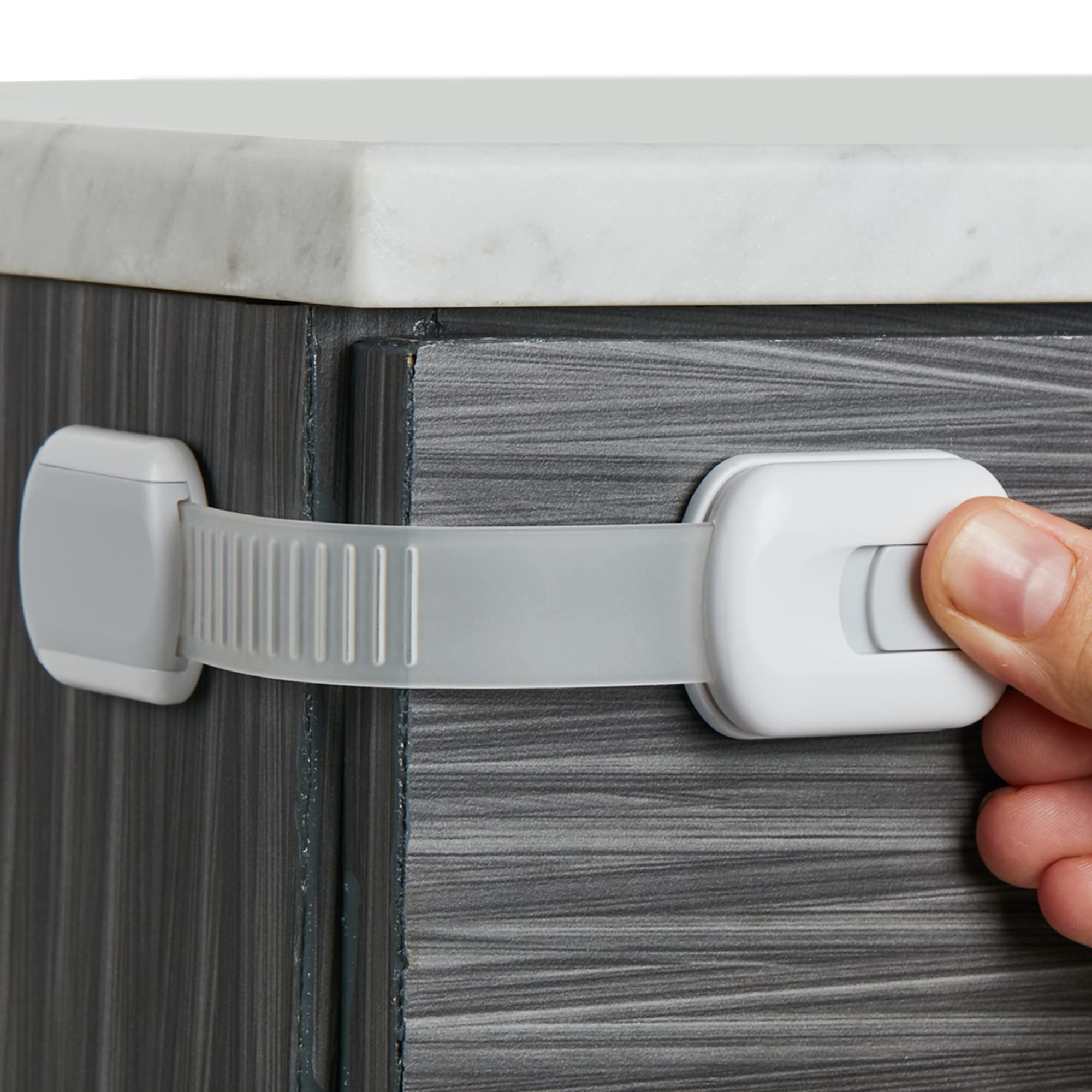 Child Safety Strap Locks (4-Pack) Baby Locks for Cabinets and Drawers, Toilet, Fridge & More. 3M Adhesive Pads. Easy Installation. (White)