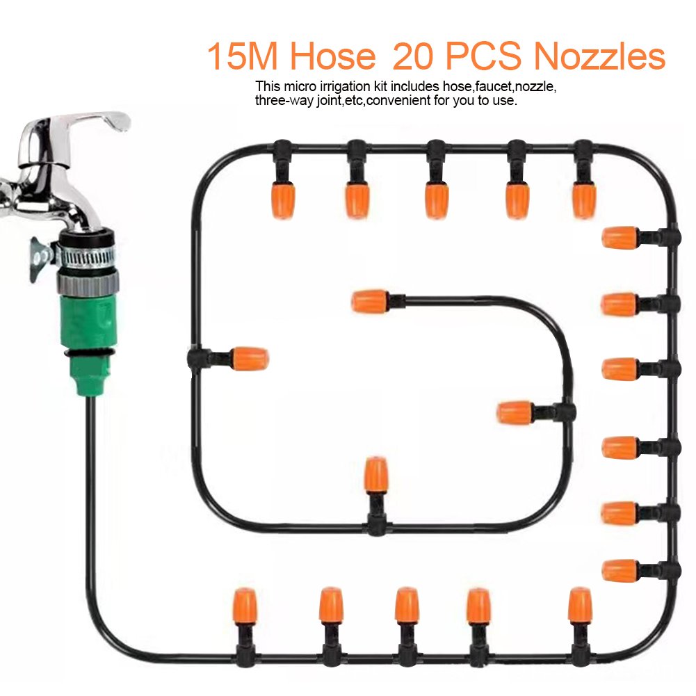 Boquite Valentine's Day Carnival Water Irrigation Set, Watering Equipment, Garden Lawn Greenhouse Micro Irrigation System Kit Plants Watering Hose Nozzle Sprinkler(15m/49.21ft)