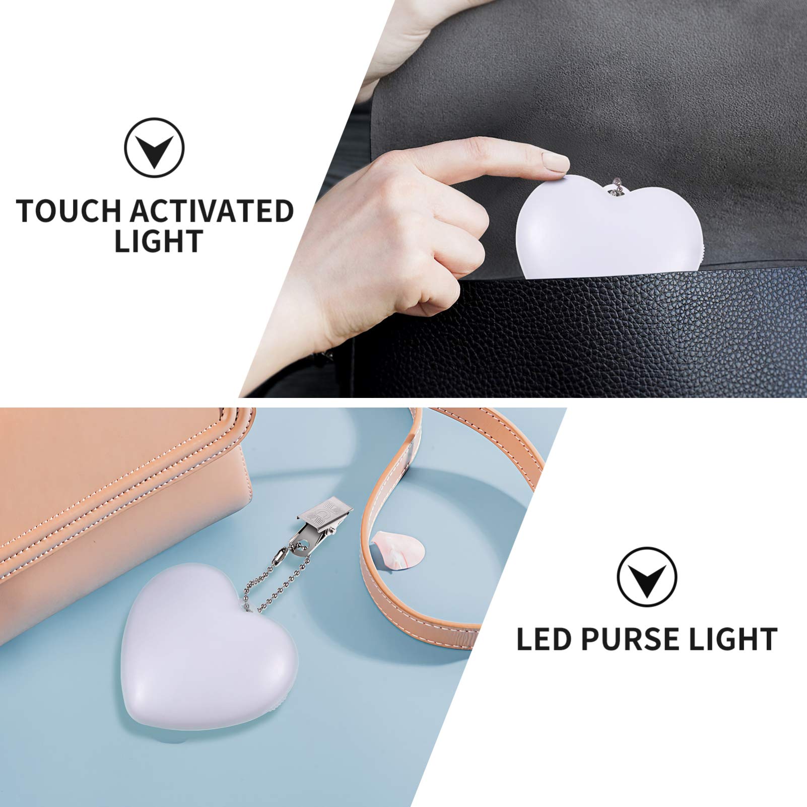 SOLUSTRE Purse Light Handbag Light Heart Shape LED Activated Night Light Women Girls Handbag Accessories White