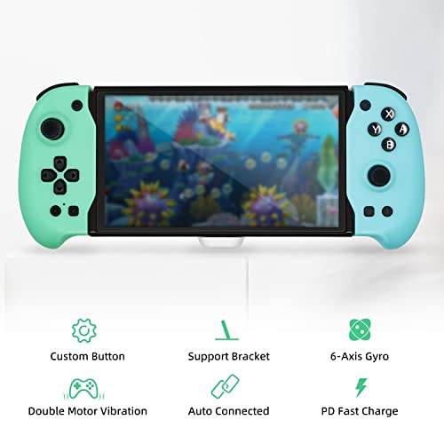 Mcbazel Switch Controller Grip for Handheld Mode, Ergonomic Controller for Switch/ Switch OLED with 6-Axis Gyro, Mapping, Vibration - Green & Blue