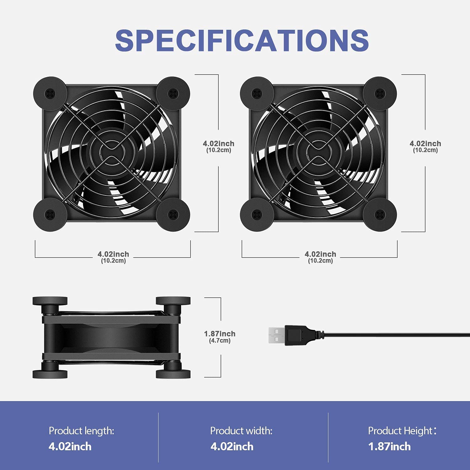Simple Deluxe Mini Compact USB Fan 40mm x 20mm for VR Gear, Aquarium, Roku, Router, Raspberry Pi, Cosplay, Helmet Cooling Ventilation, 10,000RPM