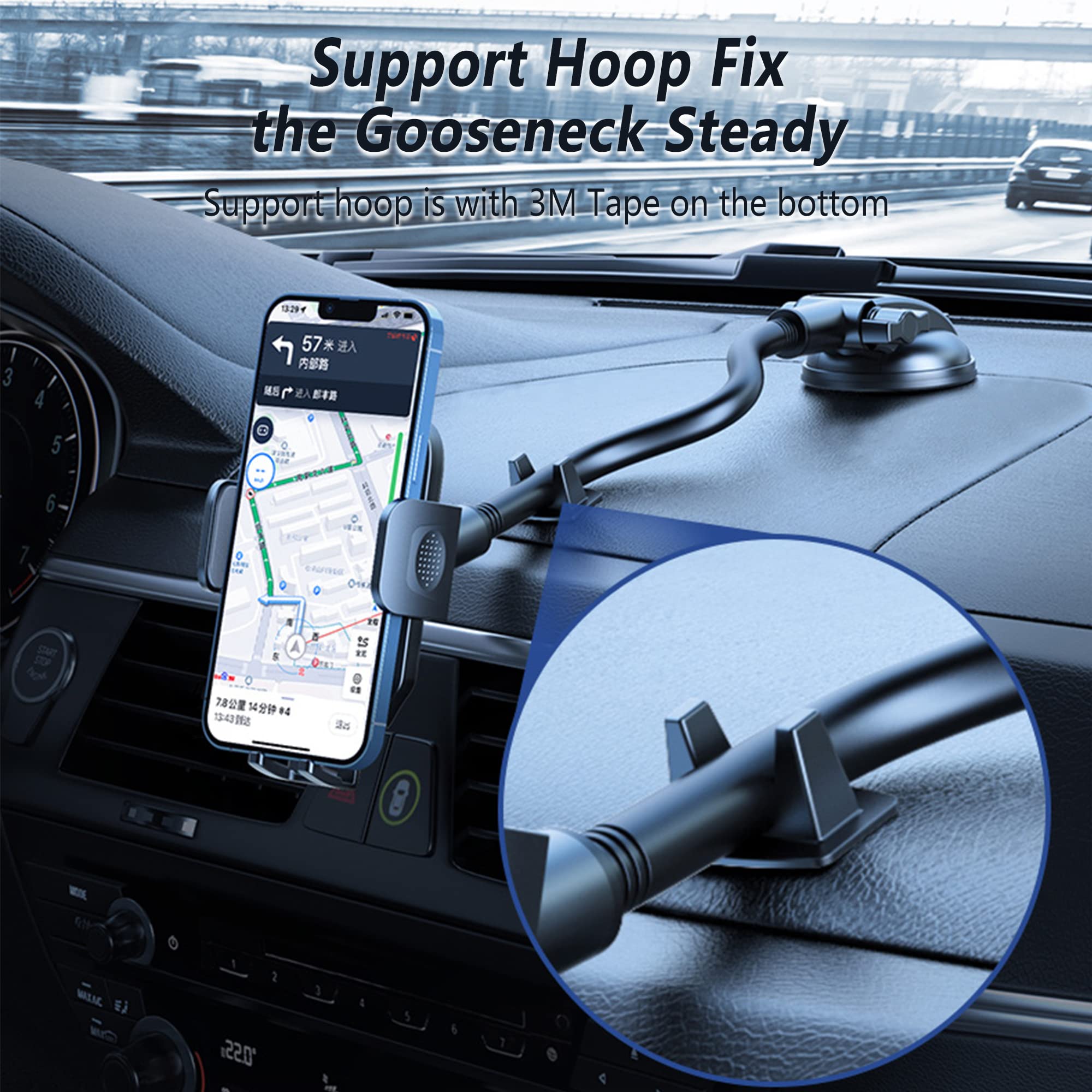 Fehlot Car Phone Mount,Dashboard/Windshield/Air Vent Cell Phone Holder,Gooseneck Long Arm Cradle Anti-Shake Handsfree Stand Compatible iPhone 13 12 14 Pro Max and All Smart Phones