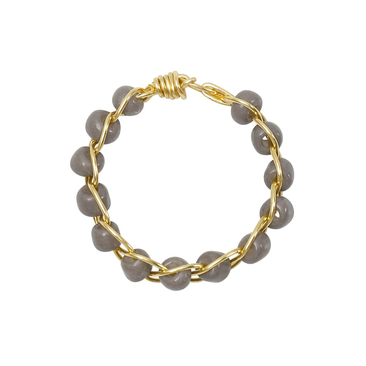 COLORFUL BLING Quartz Crystal Ring, Handmade Wire Wrapped Beaded Braided Quartz Ring, Ring Healing Crystal Gold Rings for Women Eternity Bands for Women Statement Stackable Ring(Gray)