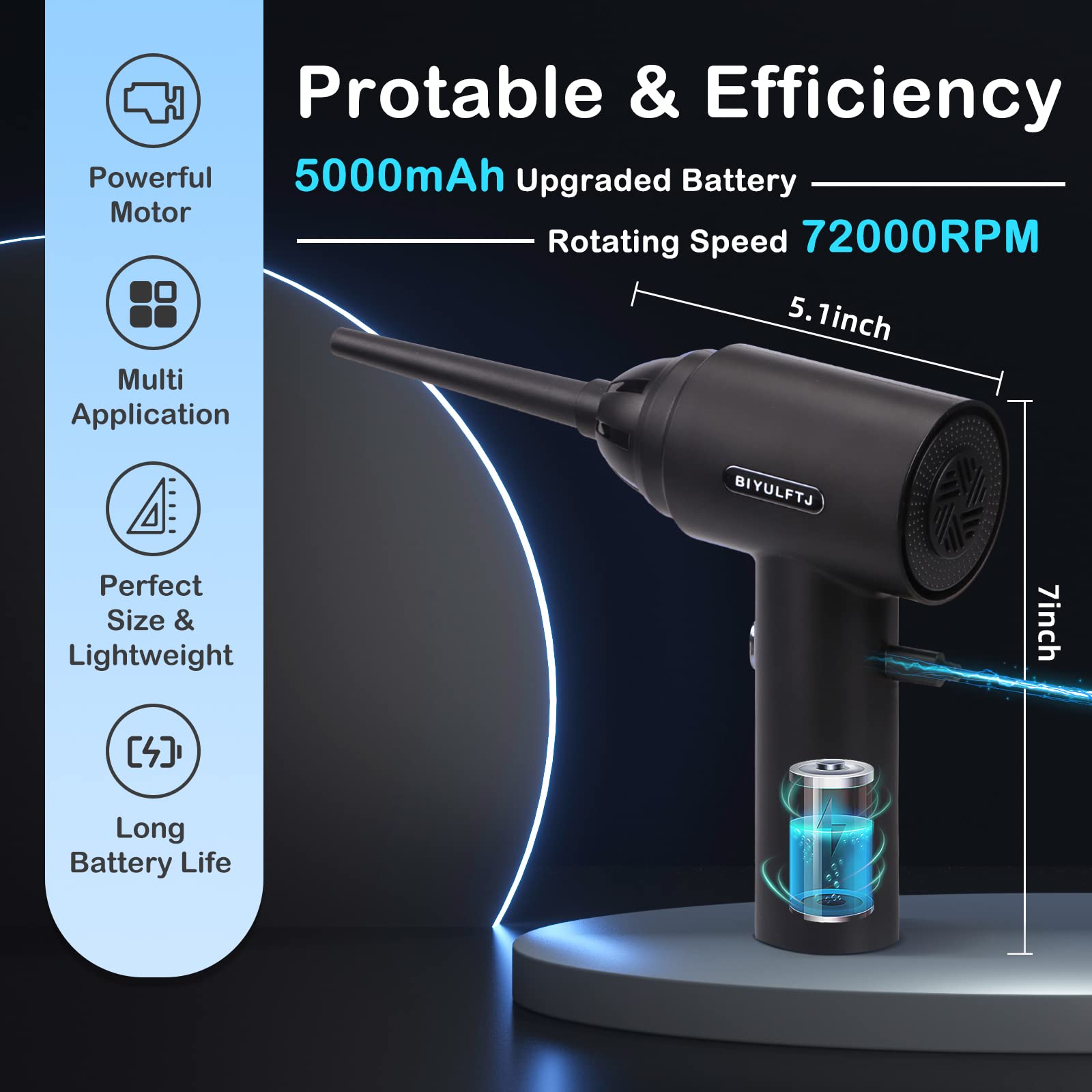 Compressed air Duster and Vacuum 2-in-1 Electric air Blower Replaces Air Cans/Pump 2-Gear for Computer Keyboard Camera Car Home Cleaning Cordless air Duster pc 5000mAh