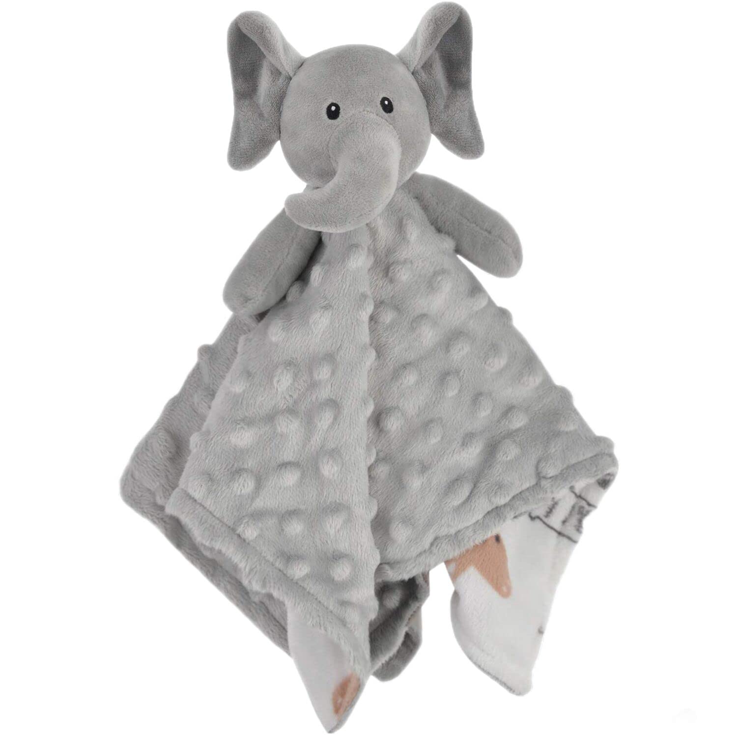 BORITAR Elephant Baby Security Blanket Soft Minky Dot Fabric Lovey Blanket with Lovely Animal Pattern Backing, Stuffed Plush Cuddle Newborn Blankie 14 Inch