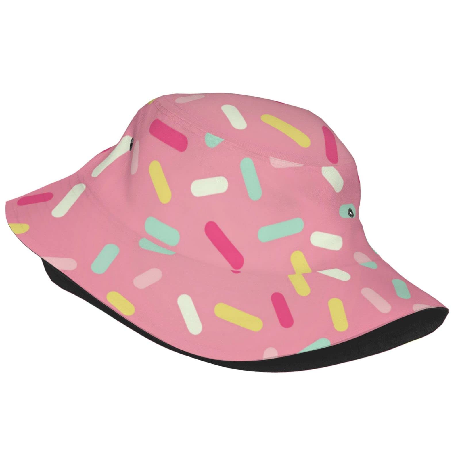 Donut Pink Print Bucket Hat Travel Bucket Beach Sun Hat, Unisex Fisherman Hats Sun Hat