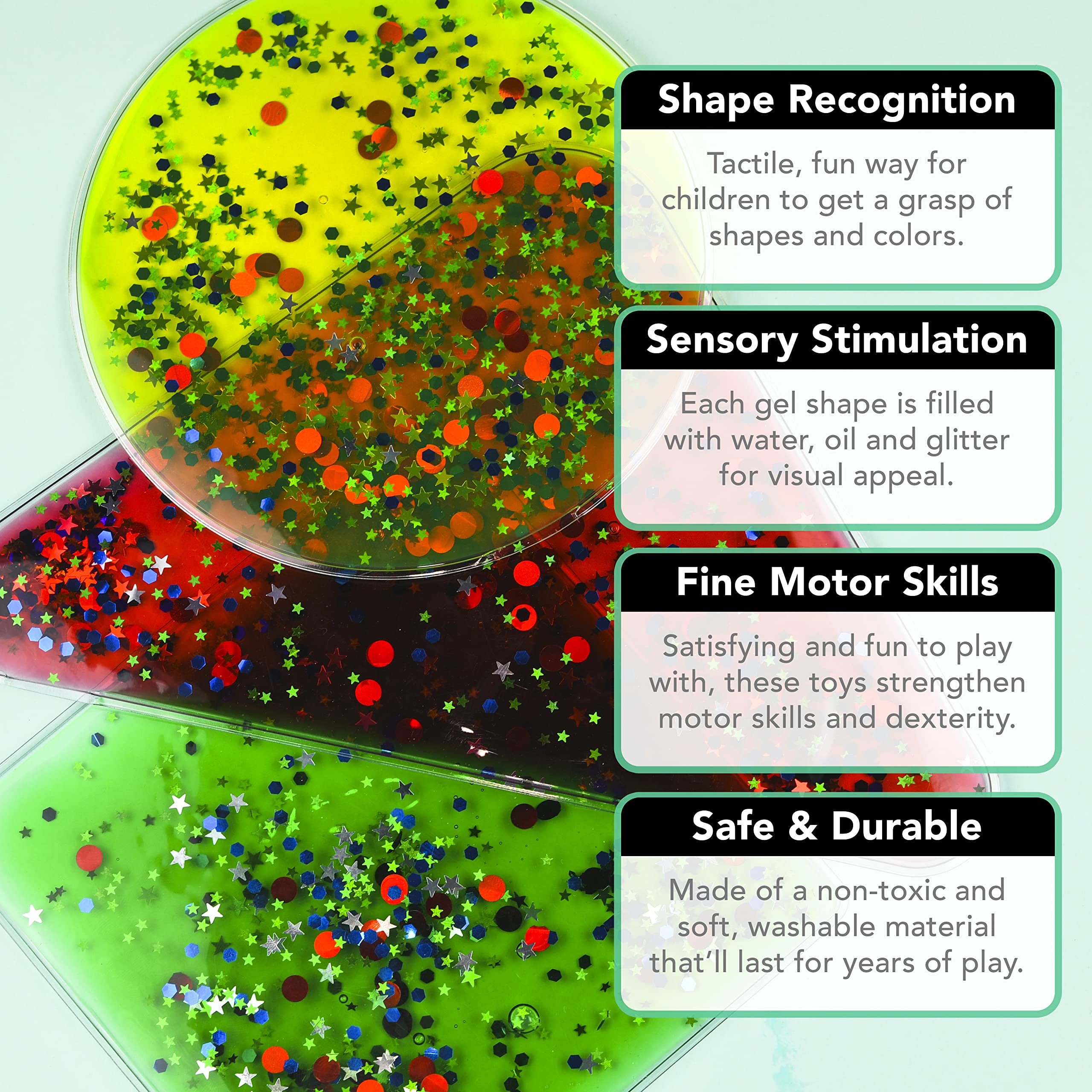 Playlearn Sensory Gel Pads - Sensory Bag - 3D Folding Pads 4pk - Fidget Toys - Tactile Sensory Toys