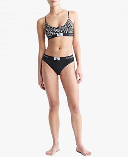 Calvin Klein Women's 1996 Cotton Unlined Bralette, Warped Logo Print Black, Large