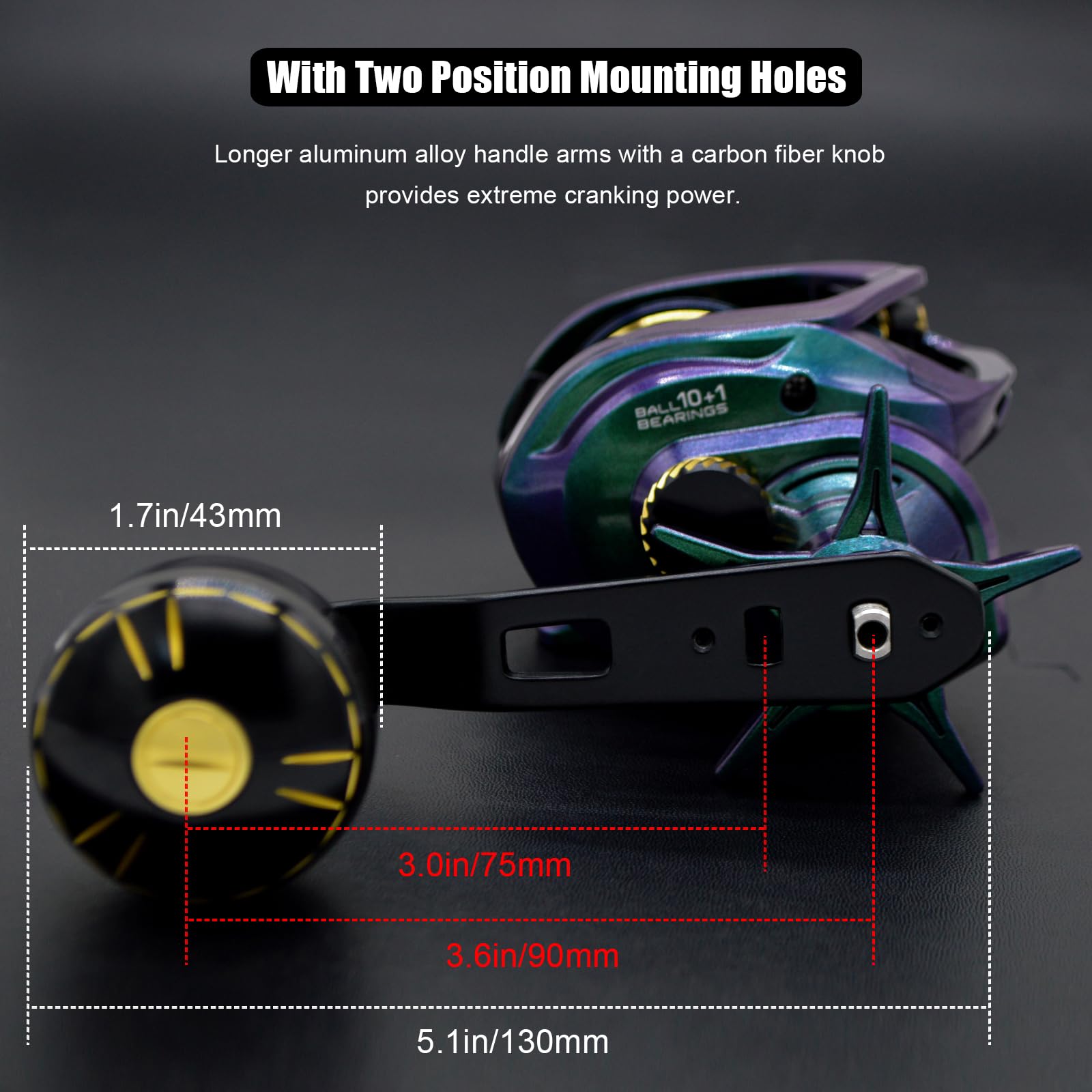 CAMEKOON Bahamut 400 Baitcasting Fishing Reels, Chameleon Paint, 10+1 Stainless Steel Bearings, 35 LBs Carbon Drag, Longer Power Handle, Carbon Fiber Frame and Side Covers, Large Capacity Baitcaster