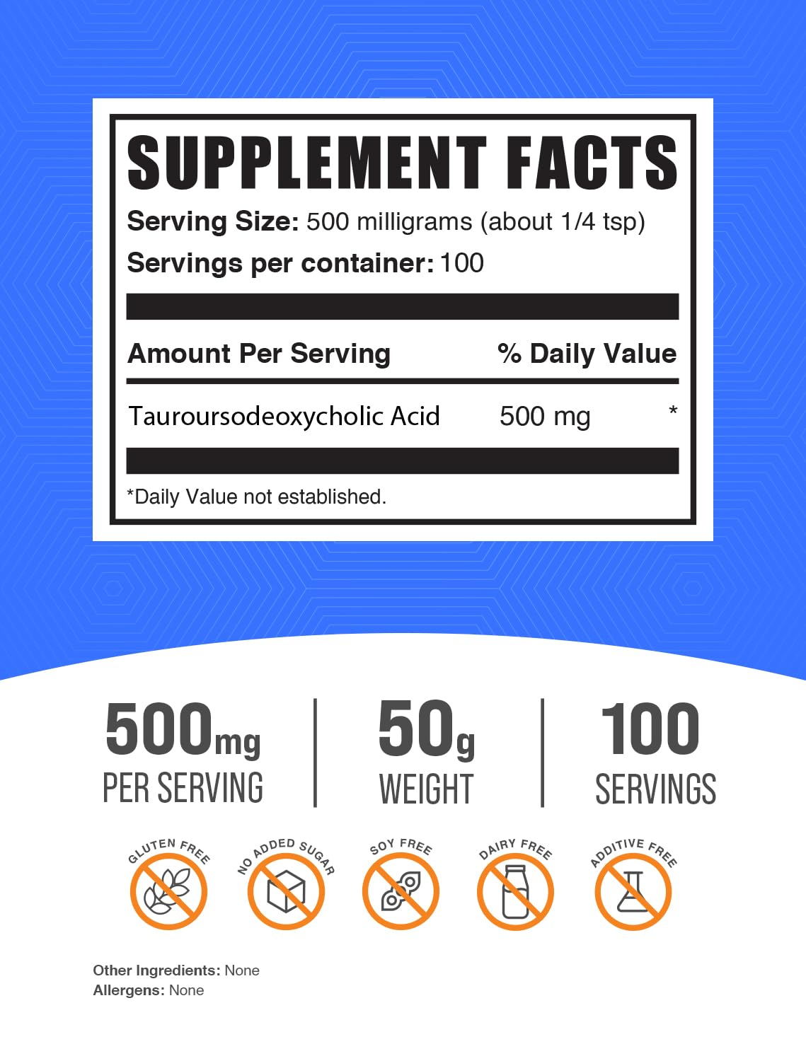 BulkSupplements.com TUDCA Powder - Tauroursodeoxycholic Acid, TUDCA 500mg - TUDCA Supplement for Liver Support - Gluten Free, 500mg per Serving, 50g (1.8 oz) (Pack of 1)