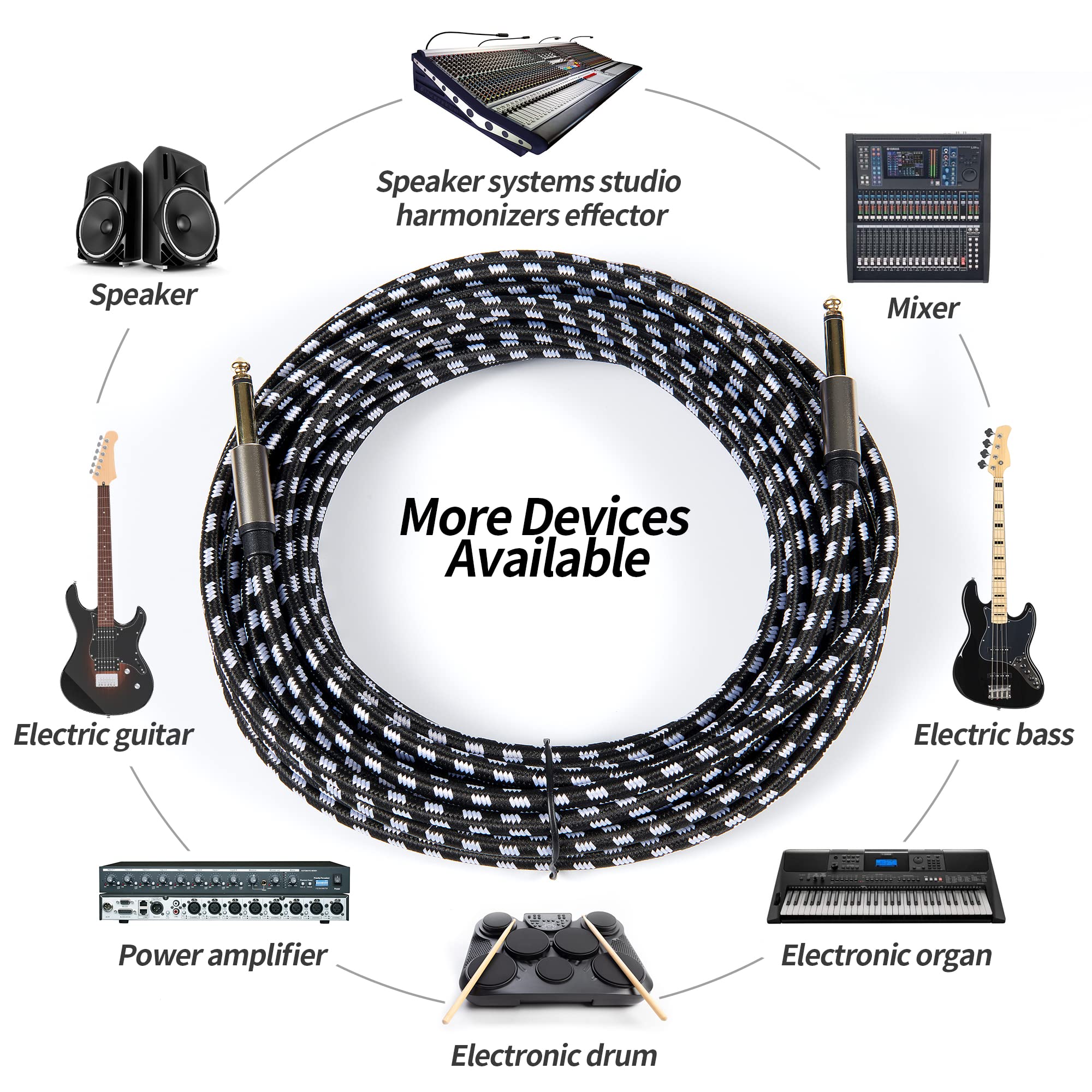 Sound harbor Guitar Cable, Guitar Amp Cord, Electric Guitar Instrument Cable 15 Feet, 1/4 Bass Guitar Cable