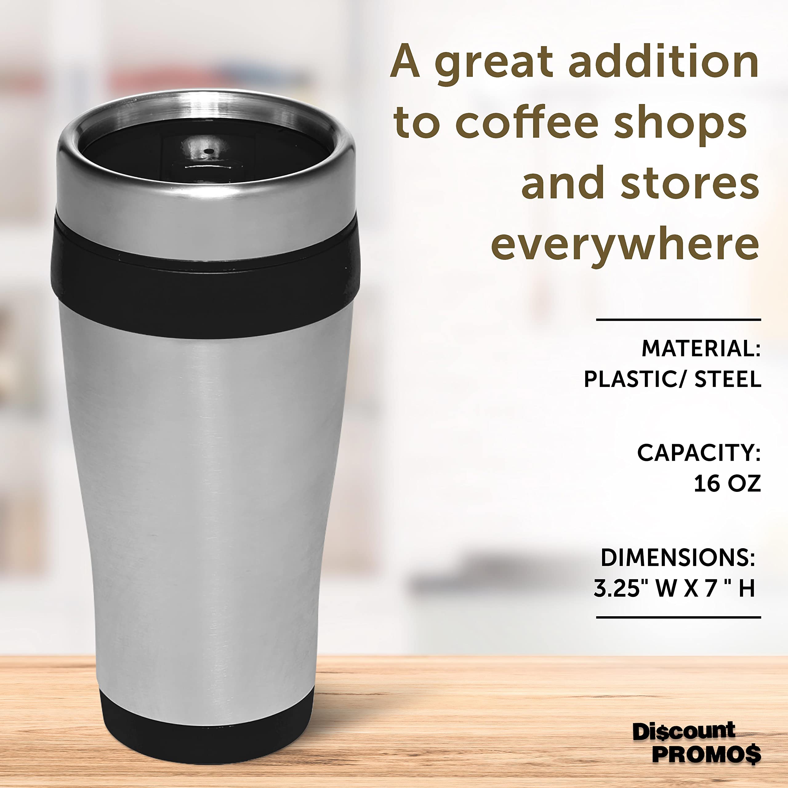 DISCOUNT PROMOS Insulated Stainless Steel Travel Mugs 16 oz. Set of 10, Bulk Pack - Perfect for Coffee, Soda, Other Hot & Cold Beverages - Black