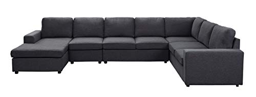 Lilola Home Tifton Modular Sectional Sofa with Reversible Chaise in Dark Gray Linen
