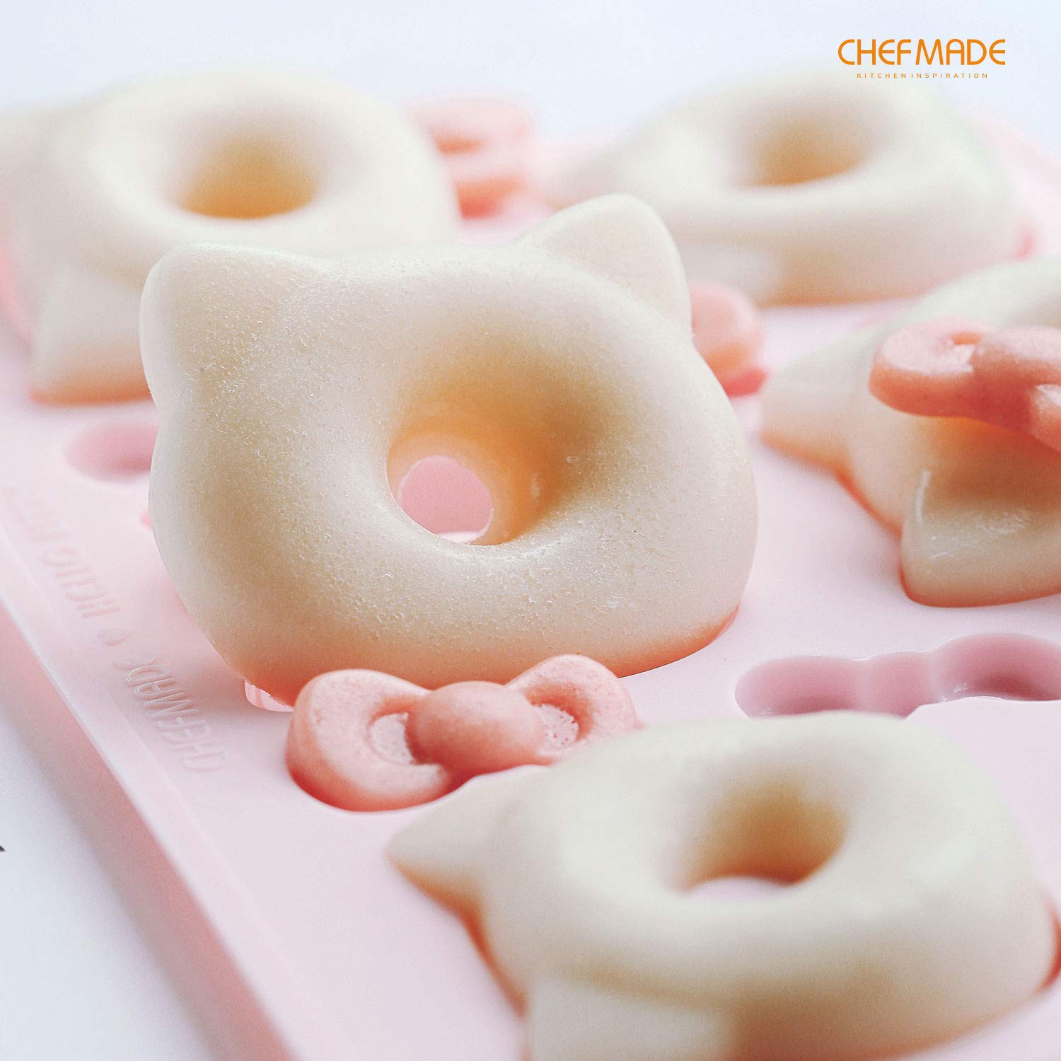 CHEFMADE Hello Kitty Donut Pan, 6-Cavity Non-Stick Silicone Doughnut Cake Mold for Oven Baking (Pink)