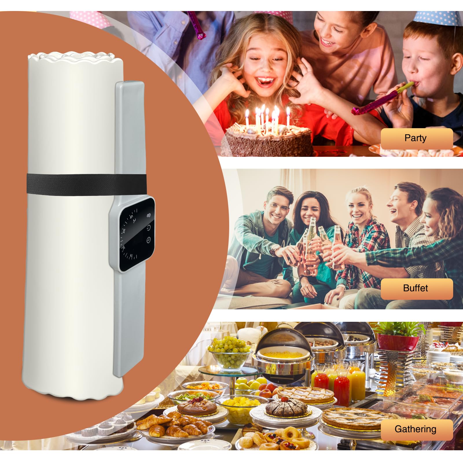 Electric Food Warmer 250W Full Surface Fast Heating Electric Warming Tray with 5 Temperature & 4 Timer Settings, Rolled Up, Premium Silicone Nano-Material for Gathering Parties Travel with UL FCC