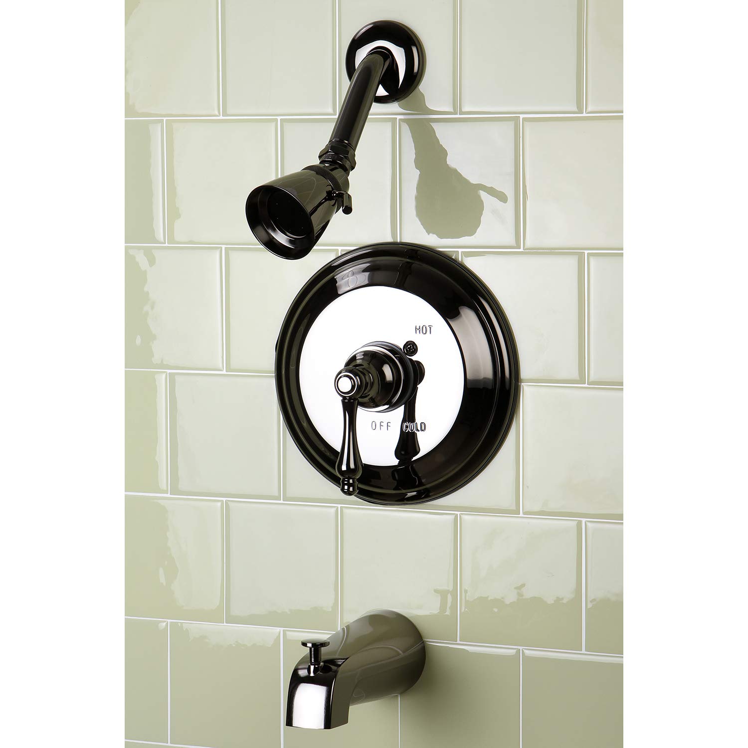 Kingston Brass NB3630AL Water Onyx Pressure Balanced Tub & Shower Faucet with Metal Lever Handle, Black Stainless Steel