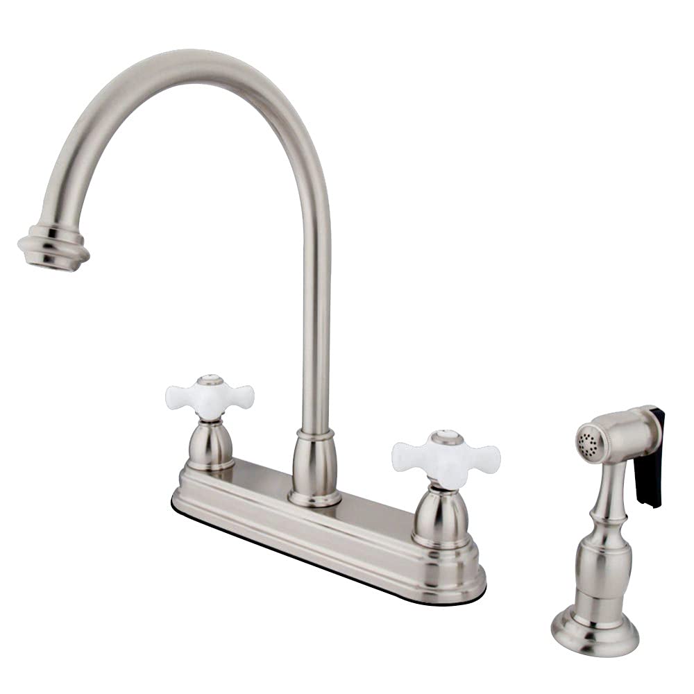Kingston Brass KB3758PXBS Restoration Deck Mount Kitchen Faucet with Brass Sprayer, 8-1/2", Brass/Antique Brass