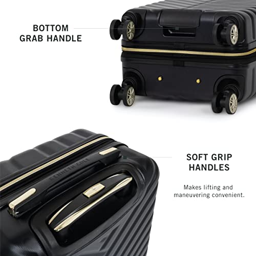 Kenneth Cole Reaction "Madison Square" Women's Lightweight Hardside Chevron Expandable Spinner Luggage, 28-inch Checked, Black With Gold Zippers