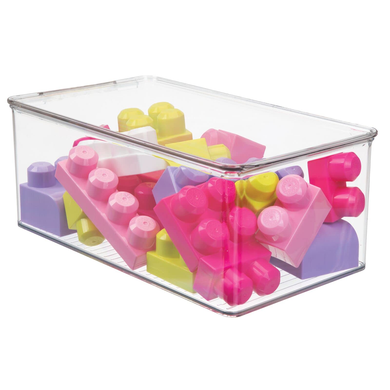 mDesign Plastic Stackable Toy Storage Bin Container Box with Hinge Lid for Organizing Living Room, Play Room, Bedroom, Nursery, Hold Blocks, Puzzles, Books, Lumiere Collection, Clear