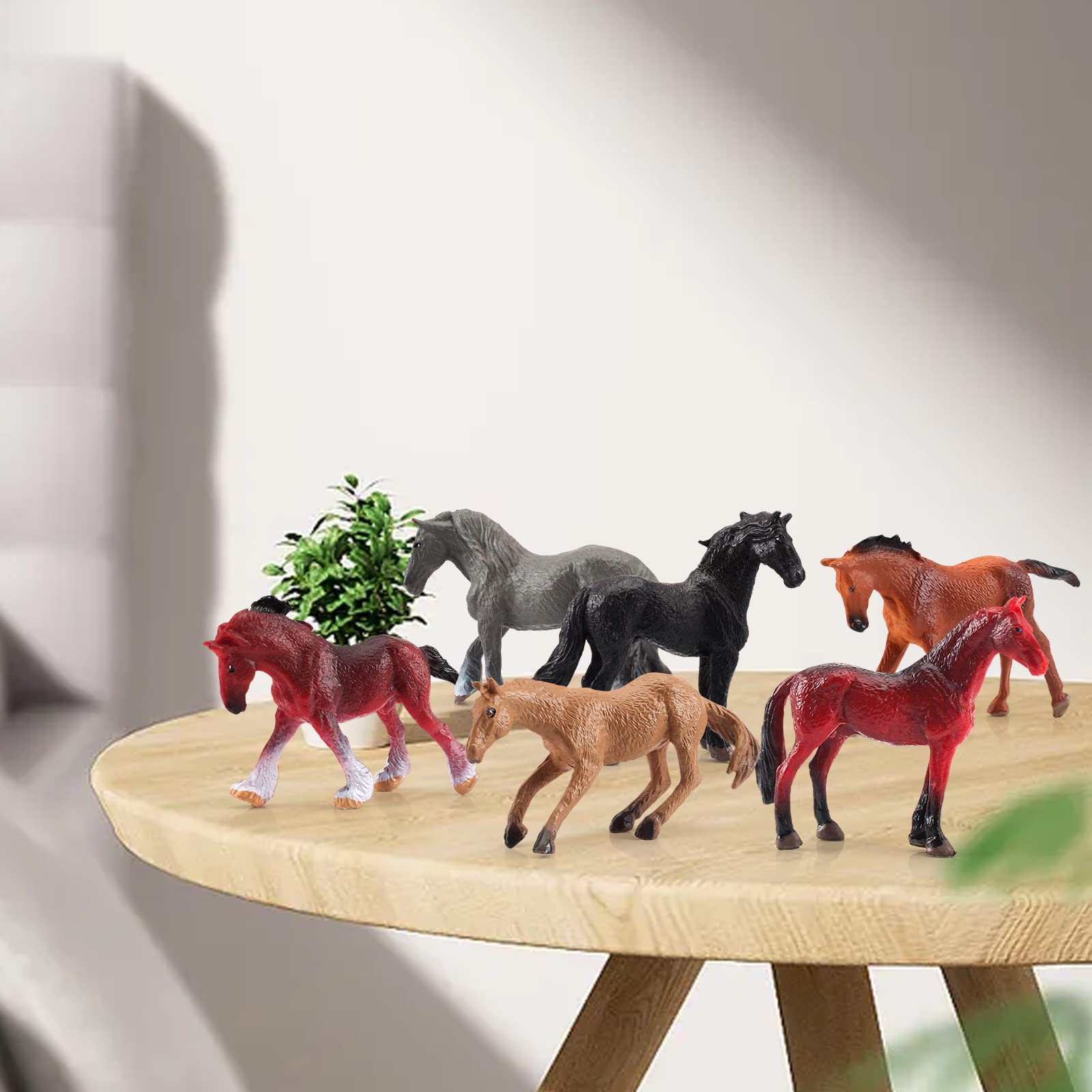 WONWONTOYS 12PCS Realstic Mini Horse Figurines Toy Palyset Arabian Horse Hannover Horse Morgan Stallion Solid Steed Model Set Early Educational Cognitive Toy for Kids