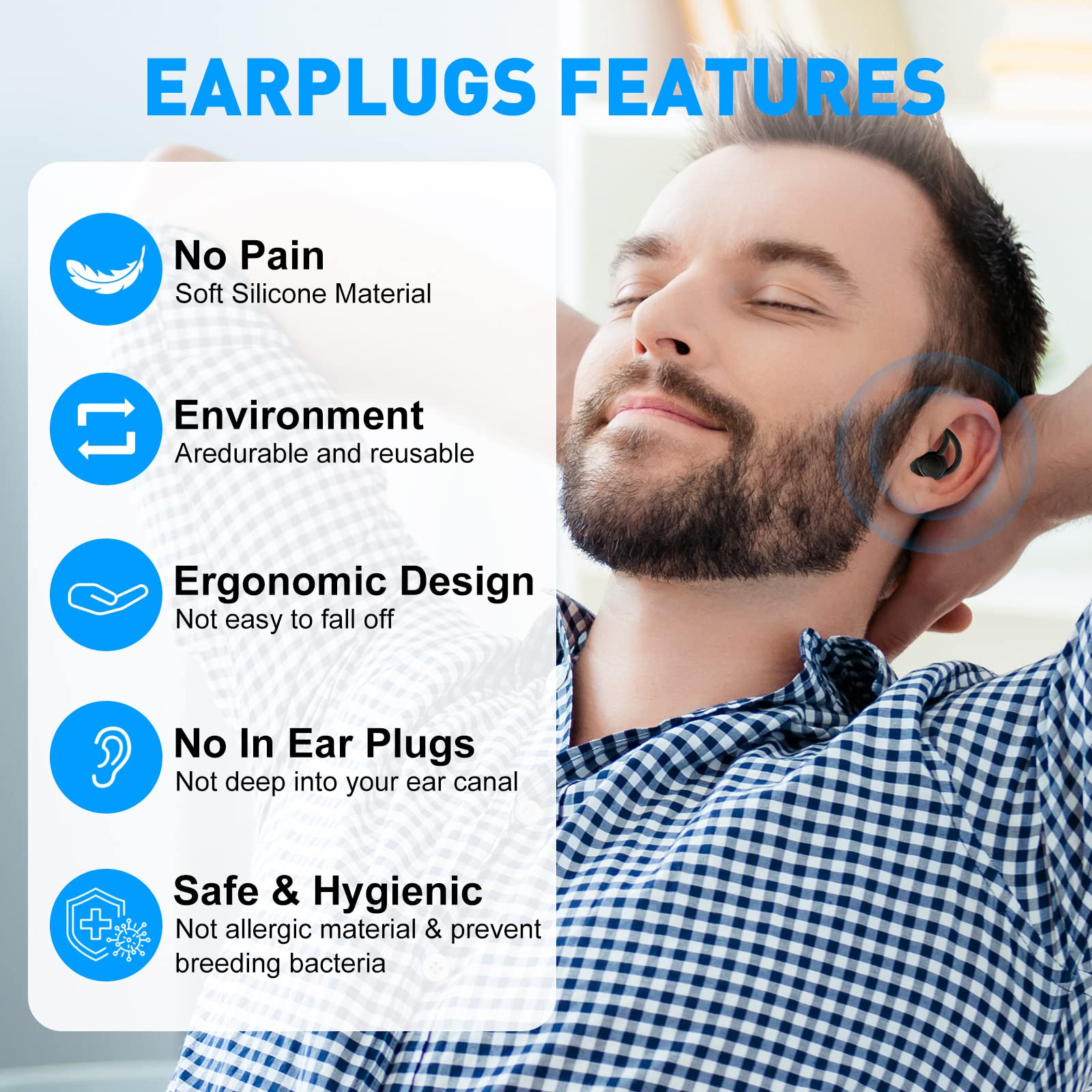 Ear Plugs for Sleeping Noise Cancelling, Anti-Shedding Design, Super Noise Cancelling, Soft& Comfortable & Reusable, for Sleeping, Snoring, Work, Travel, and All Loud Events, Black