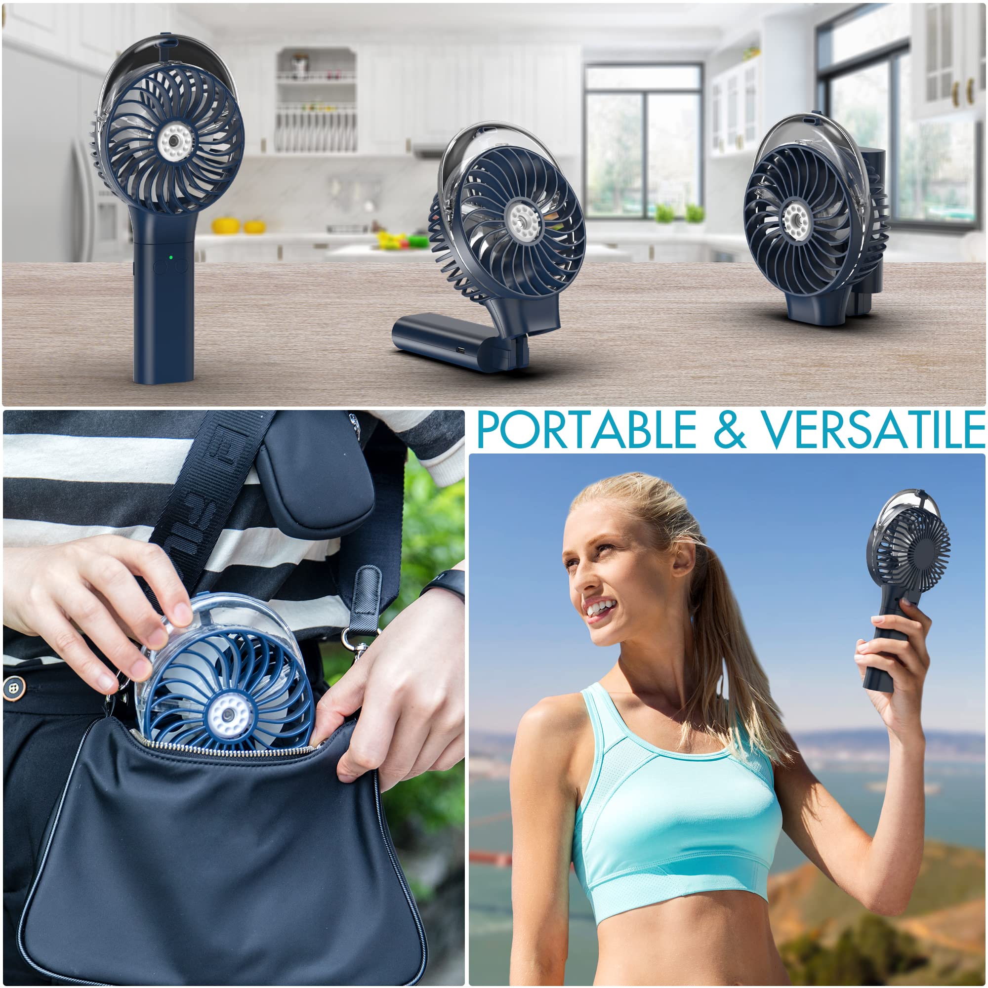 COMLIFE Handheld Misting Fan, USB or Rechargeable Battery Powered, 50ml Large Water Tank 3 Powerful Speeds 180° Foldable Spray Fan for Desktop Home Office Dorm Hiking Travel Outdoors