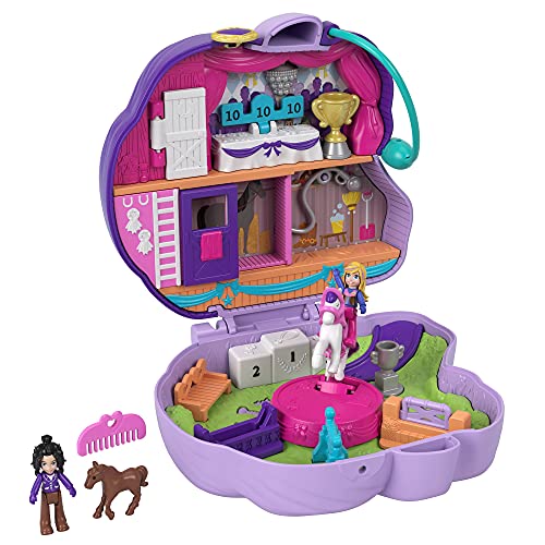 Polly Pocket Compact Playset, Jumpin' Style Pony with 2 Micro Dolls & Accessories, Travel Toys with Surprise Reveals