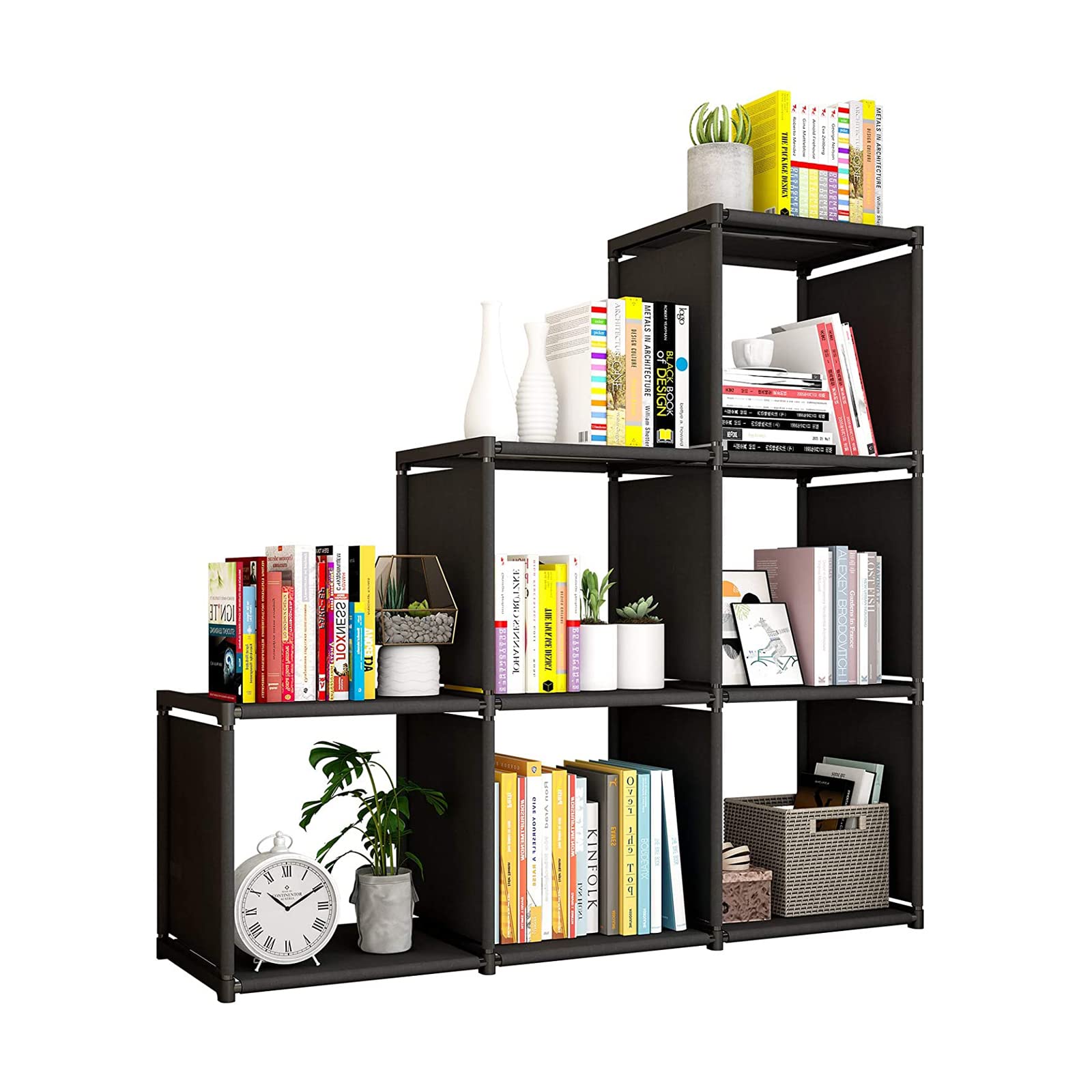 SUOERNUO Bookcase Storage Bookshelves Floor Standing Shelves Decor Furniture for Home Office Living Room Bed Black (35.8L X 11.8W X 37.4H)