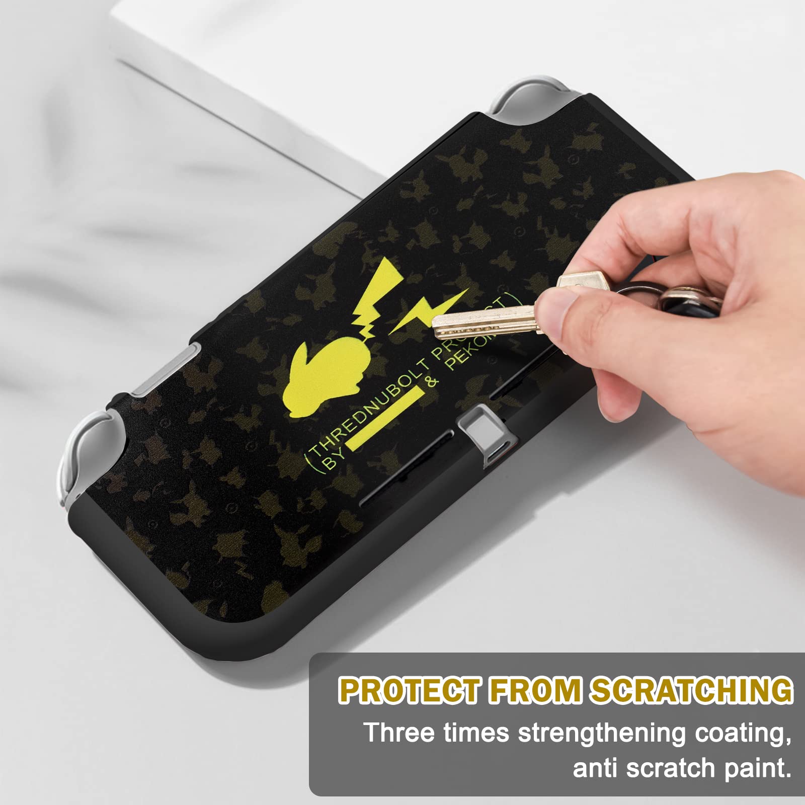 DLseego Flash Pika Switch Lite Protective Case Cool Soft TPU Shell Shockproof Scratch Resistant Cover Joy Con Japanese Amine Skin with 2PCS Lovely Cartoon Thumb Grips Caps for Switch 2019 - Black