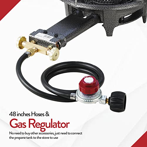GasOne 13" Single Propane Burner, Cast Iron Wok Burner With 0-20 PSI Adjustable Regulator And Stainless Steel Hose