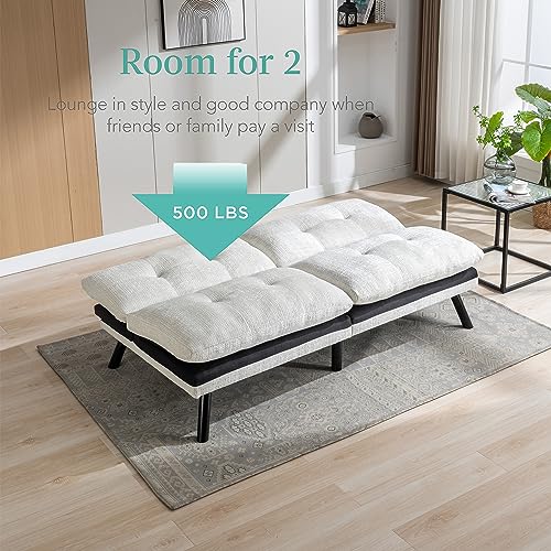 Futon Sofa Bed,Modern Convertible Sofa Bed,Folding Loveseat Sleeper Sofa,Breathable Futon Couch Bed with Adjustable Backrest&Metal Legs for Compact Small Spaces, Apartment,Dorm,Office (Creamy White)
