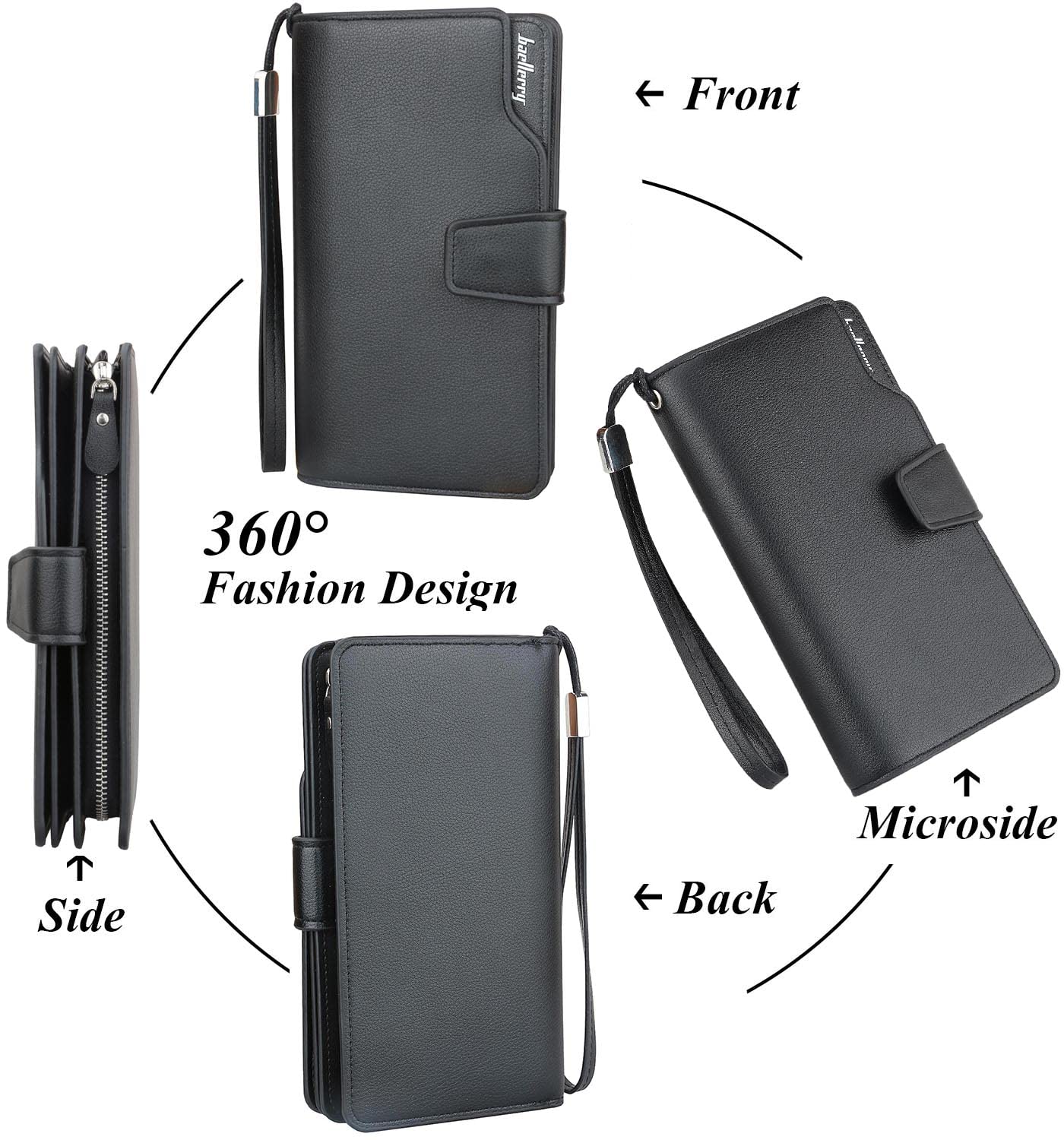 Wallets for Women Men's Clutch Wallet Large Capacity Leather Purse Business Credit Card Holder (1-Black)