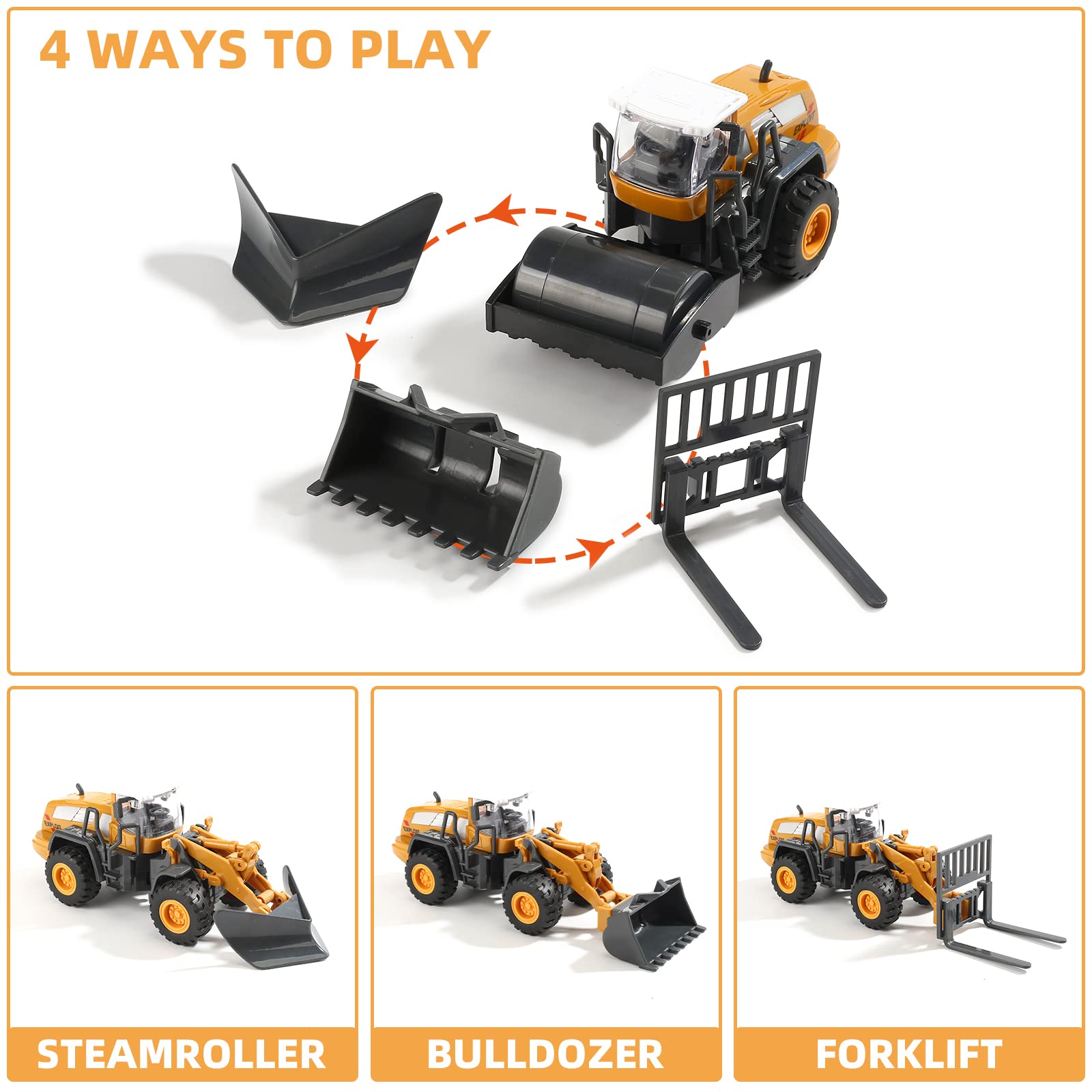skirtoy Kids Construction Vehicles Playset with Playmat, 18" Crane Toy, 10" Excavator, Tractor, Dump Truck, Cement, 4 Firetrucks, Educational Engineering Toy Set Birthday Gift for Toddler Boy 3+