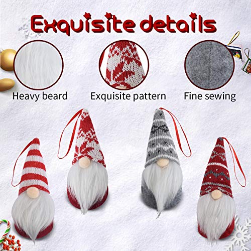 Christmas Gnome Ornaments 4Pack, Christmas Hanging Decorations Swidish Plush Gnome Tomtees,Xmas Plush Scandinavian Santa Beard Ornaments for Christmas Tree Fireplace Home Decor (A)