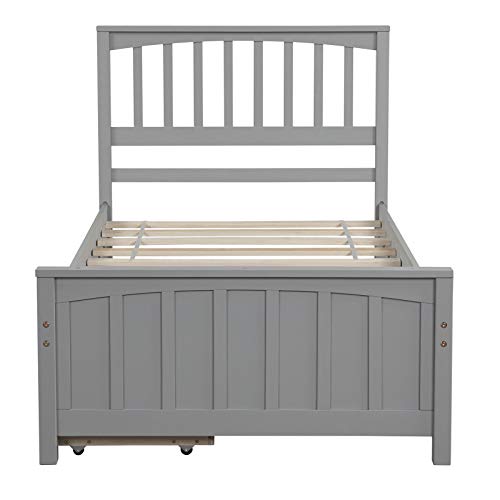 Harper & Bright Designs Twin Bed Frame with Drawers, Kids Platform Twin Bed with Storage, Solid Wood, No Box Spring Needed (Light Grey (Drawers))
