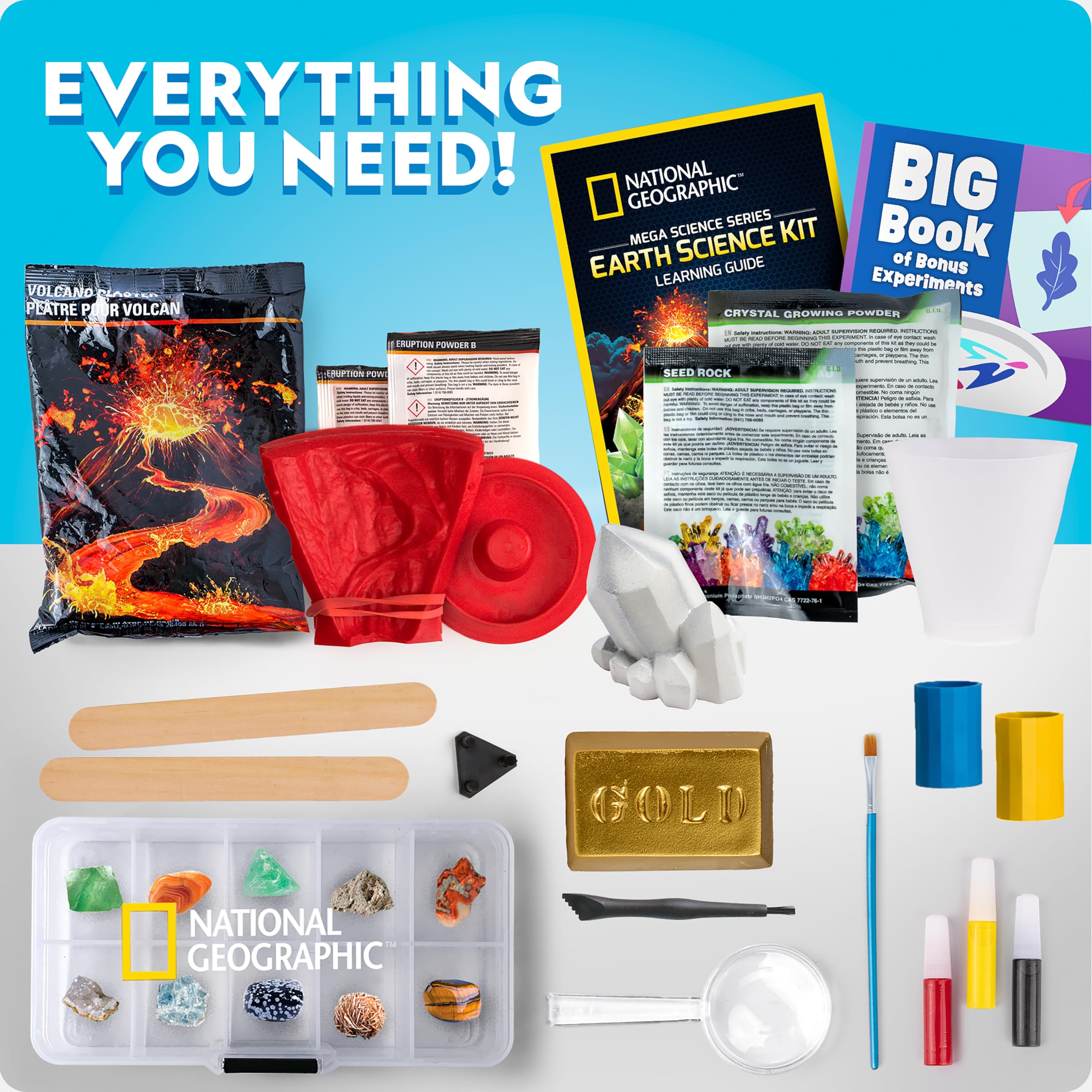 NATIONAL GEOGRAPHIC Earth Science Kit β 100+ Science Experiments & Activities for Kids, Crystal Growing, Volcano Science Kit, Rock Collection, STEM Project Toy for Boys & Girls (Amazon Exclusive)