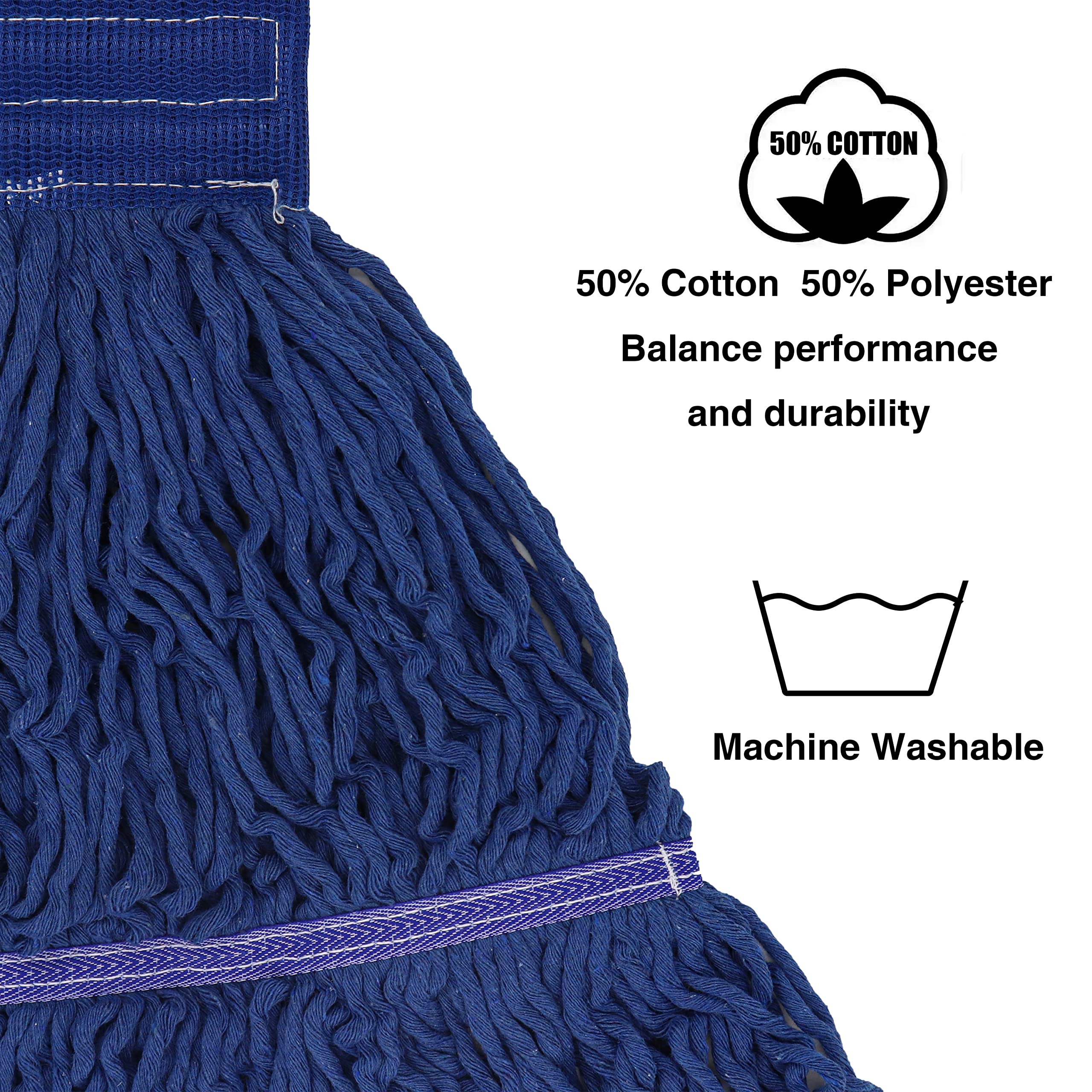 Commercial String Mop Head Refill, Looped End Heavy Duty Cotton Blend Industrial Grade Floor Wet Mop Replacement, 6 Inch Headband (2)