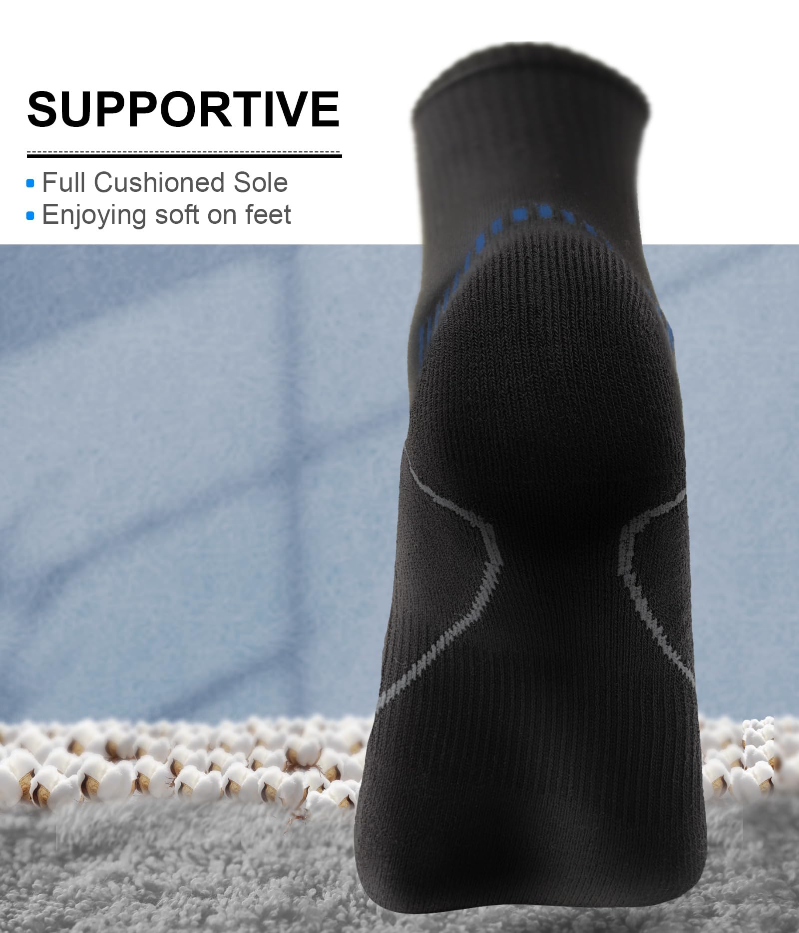 BULLIANT Men Sports Socks 6Pairs, Athletic Crew Socks Cushioned For Men Outdoor Running-Arch Compression Support(6Pairs,Shoes Size:Men 11-13)