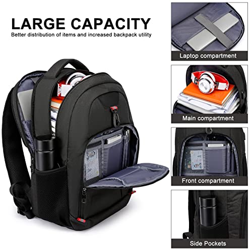 Laptop Backpack 15.6 Inch School Backpack for Teen Boys, Travel Backpack Large Water Resistant College Backpack Bookbag for Men Women with USB Charging Port, Black