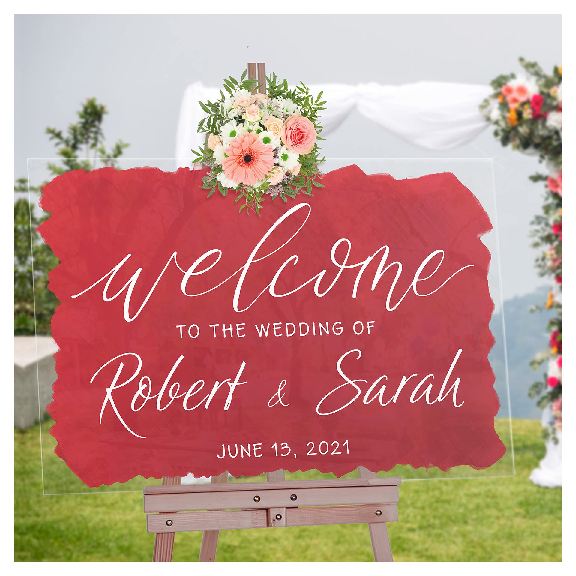 SPEEDYORDERS Garden Garland Welcome to Our Wedding Sign - Personalized Wedding Welcome Sign - Custom Wedding Reception Signs - Wedding Poster (Wedding Sign 6, Paper)