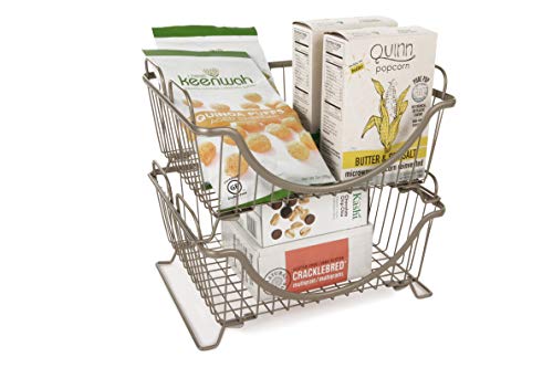 Spectrum Diversified Ashley Stackable Tray, Wire Basket with Raised Feet and Looped Handles Modular Stacking Bin System for Kitchen Countertop & Desk Organization, Satin Nickel