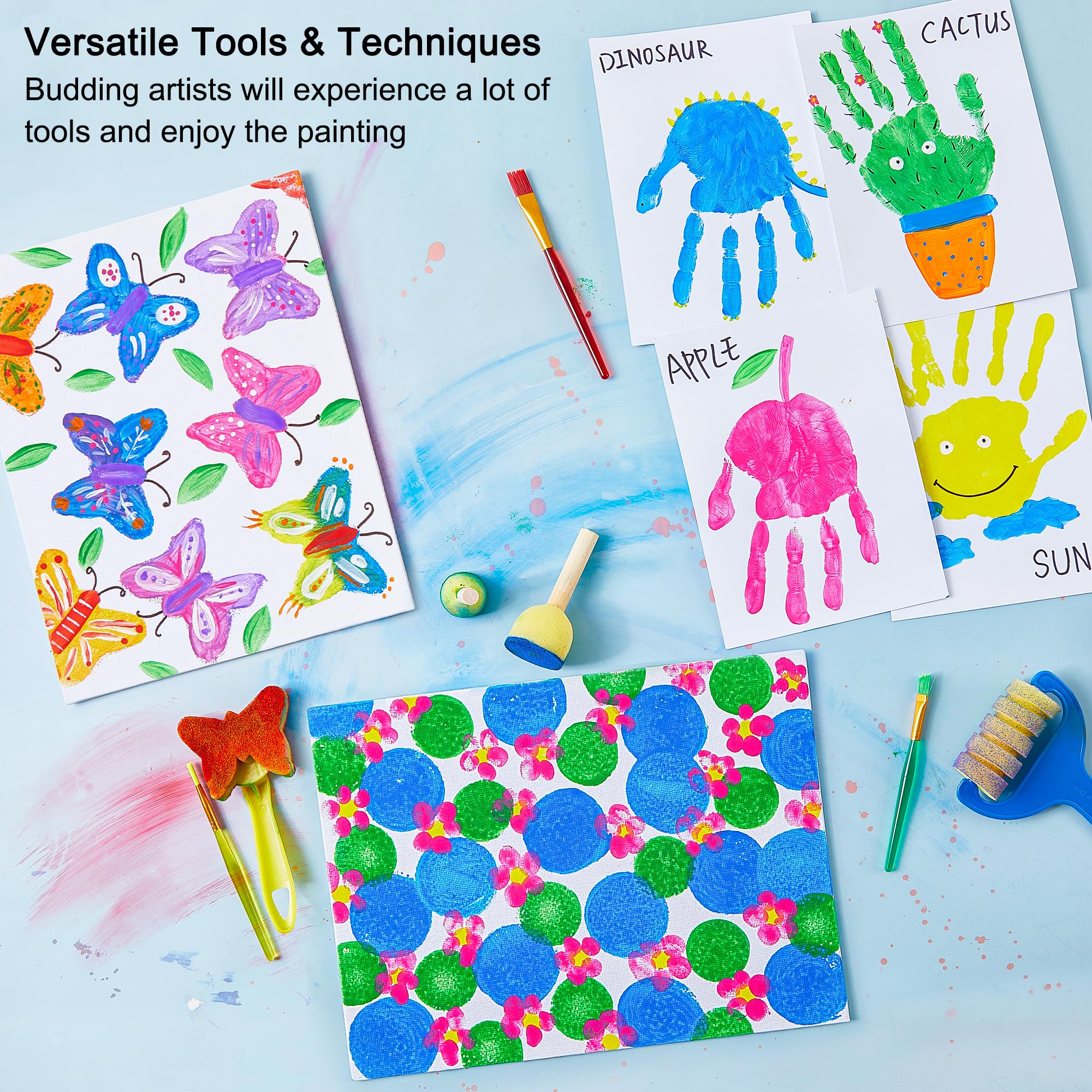 Washable Finger Paint Set, Shuttle Art 46 Pack Kids Paint Set with 14 Colors(60ml) Finger Paints, Brushes, Finger Paint Pad, Sponge, Palette, Smock, NonToxic for Toddlers Home Activity Early Education