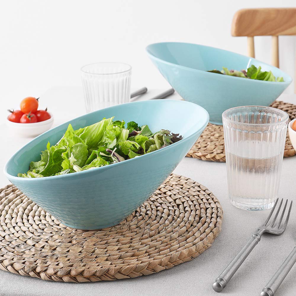 DOWAN Salad Bowls, 2 Packs Serving Bowls Porcelain, 26 Ounce Pasta Bowls, Dishwasher & Microwave Safe, Unique Angled Ceramic Bowls for Salad, Pasta, Soup, Rice, Ideal for Home and Restaurant