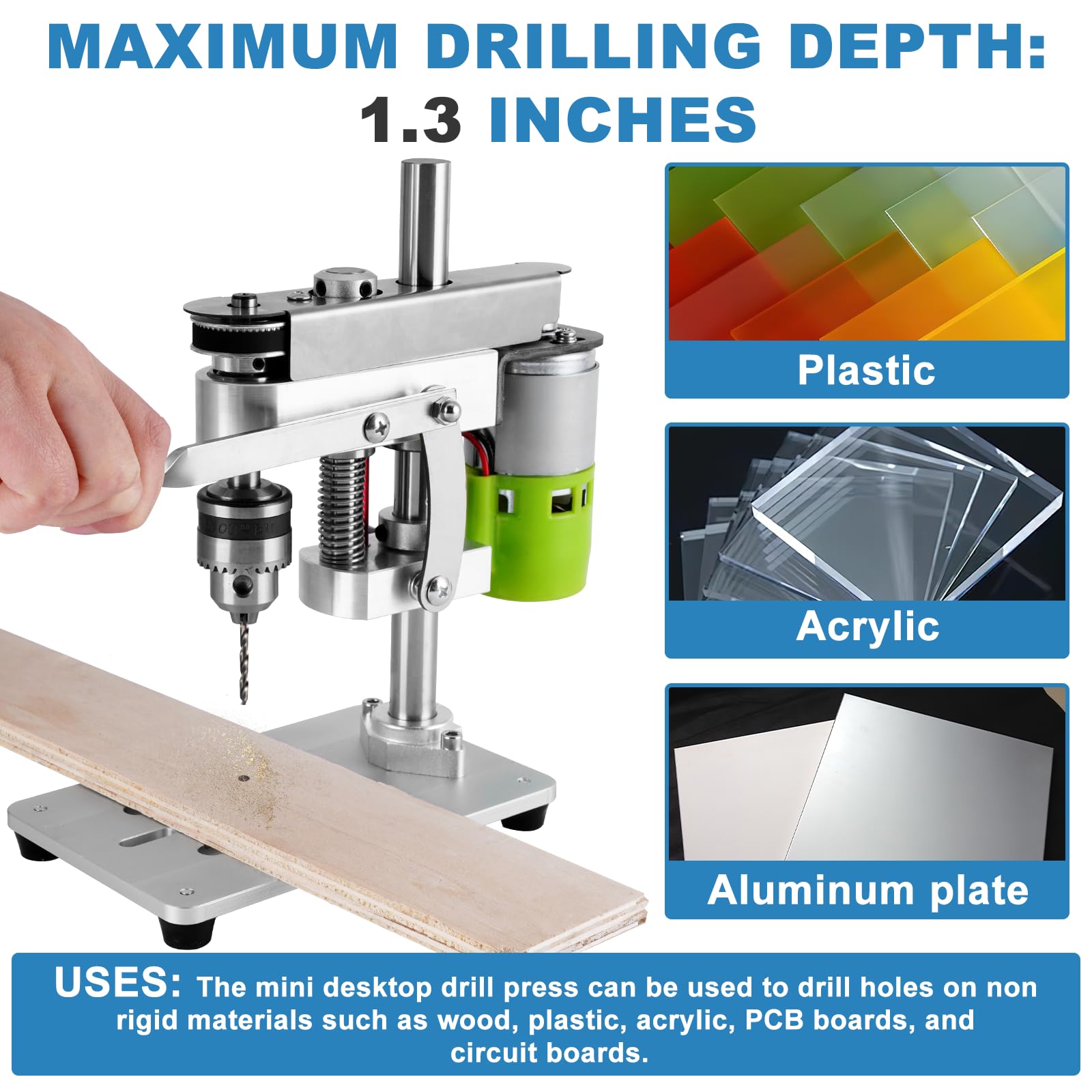 MXBAOHENG Mini Desktop Drill Press 7-speed Micro Drill Press with Work Light for Wood, Crafts and Jewelry Making, Small Table Drilling Machine 795 Motor B10 Chuck, with Belt and Motor Protective Cover