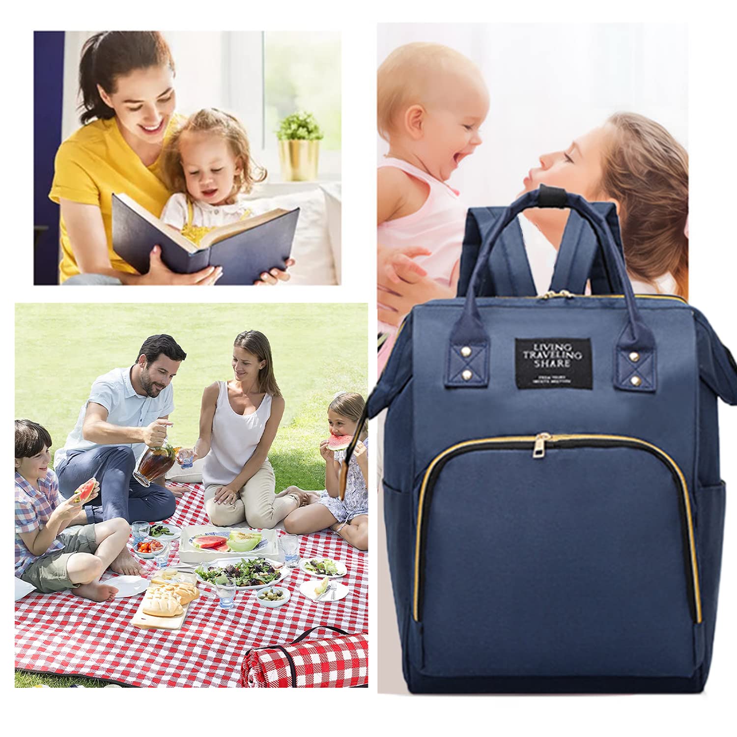 Diaper Bag with Organizing Pouches, Nappy Bags Handbag Multifunction Diaper Bag for Baby Care Travel Backpack Large Capacity Blue