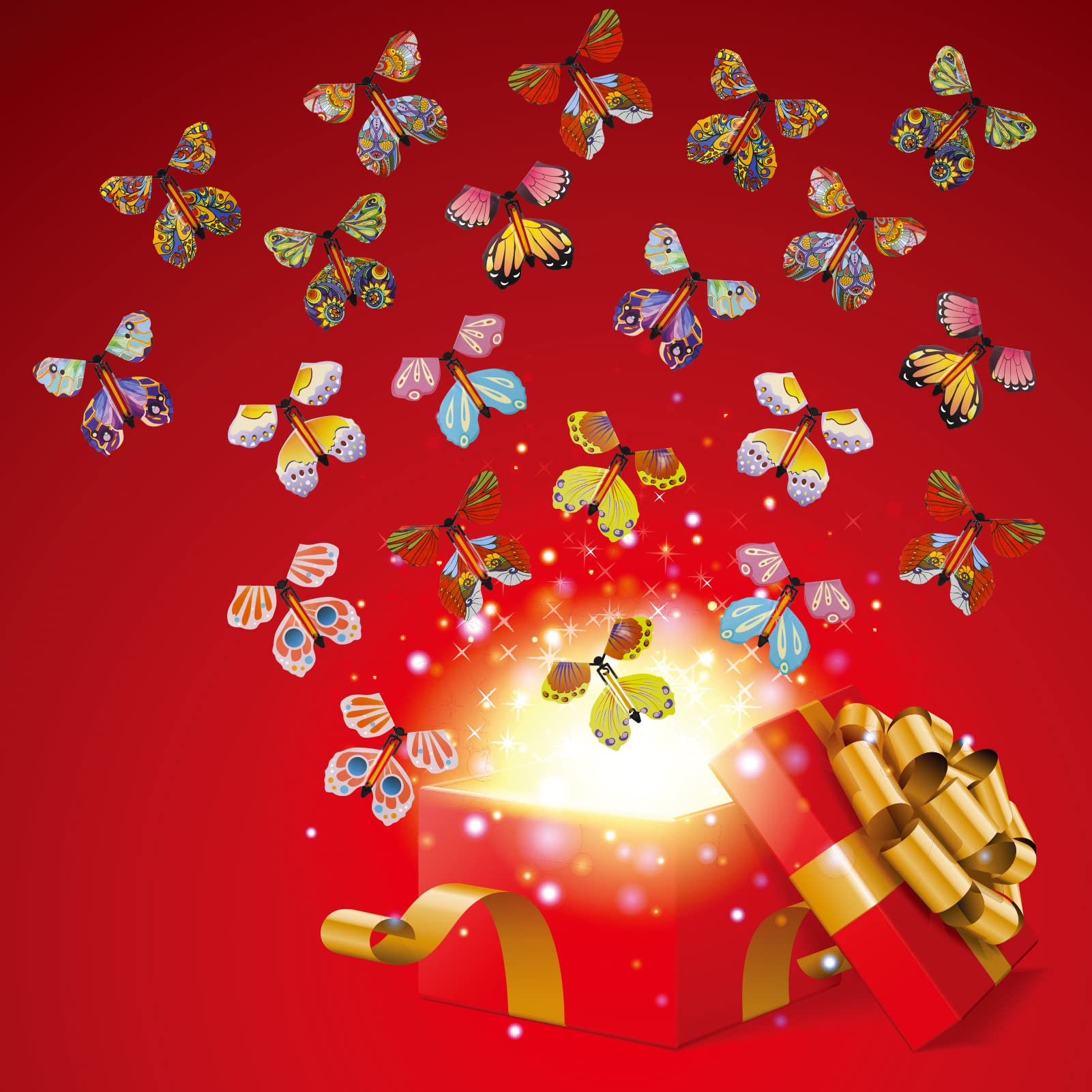 Chenkaiyang 120pcs Flying Butterfly Toy, Bright Colors Butterfly Card Wind Up Butterfly Toys Magic Flying Butterfly Surprise Gift, 15 Style