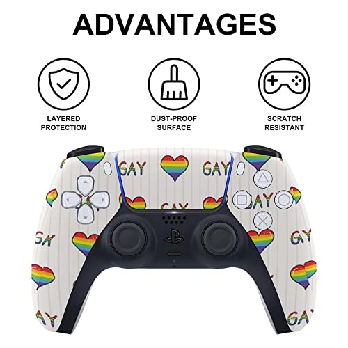 Cute Gay Heart with Text Full Protective Skin Cover Design Wrap Decal Sticker Compatible with PS5 Digital Edition Console and Controller