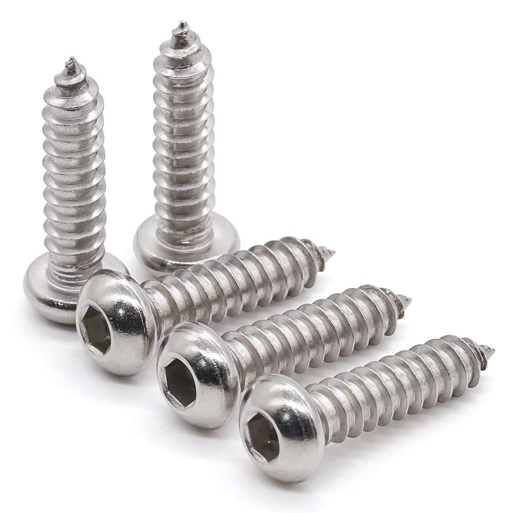 Glvaner (30 pcs) M6 x 16mm Button Head Socket Cap Self Tapping Screws 304 Stainless Steel 18-8 Wood Screws Sheet Metal Screws Full Thread Coverage