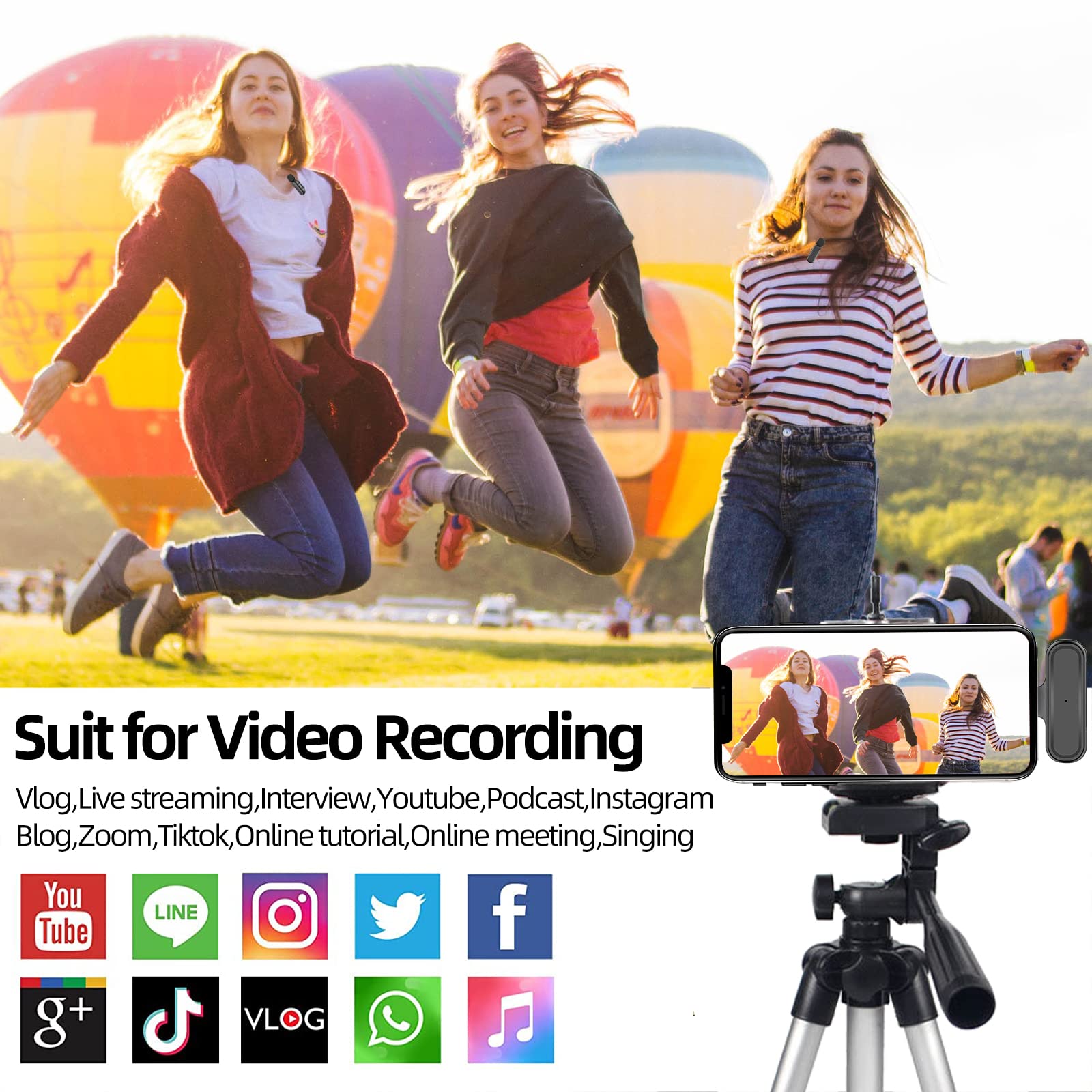 DORAXXD 2 Pack Wireless Lavalier Microphone for iPhone iPad, with Charge Case, 8h 70ft Plug-Play, Noise Reduction, Clip-On Professional Lapel Mic for Video Recording, Interview, YouTube, TikTok, Vlog