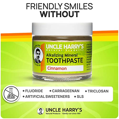 Uncle Harry's Pack of 2 Cinnamon Remineralizing Toothpaste | Natural Whitening Toothpaste Freshens Breath & Promotes Enamel | Vegan Fluoride Free Toothpaste (2 Pack of 3oz Jars)